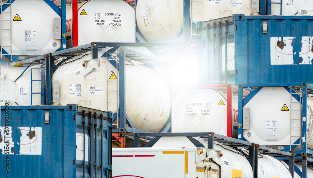 Chemical tank container. ISO tank container for chemical delivery. Bulk ...