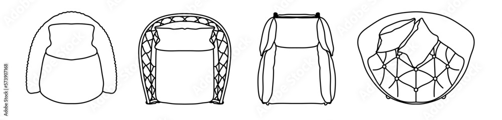 Concept or conceptual set or collection of armchairs from different ...