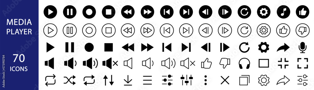 Media Player icons. Media player interface symbols - play, pause ...