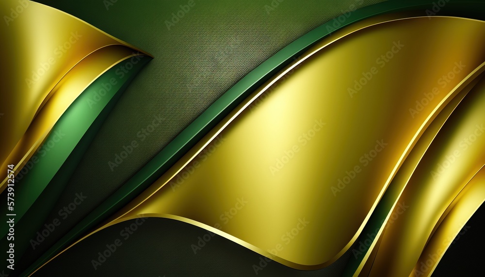 a green and gold background with a wavy design on it's side, with a ...