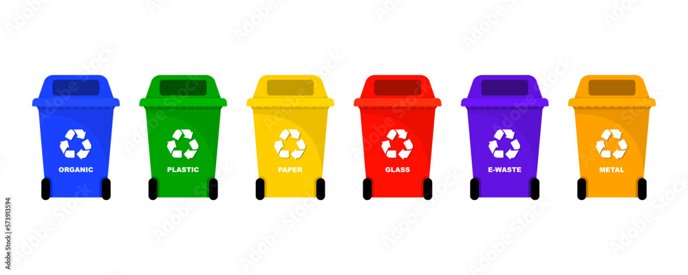 Trash containers with sorted trash for recycling. Sorting garbage by ...