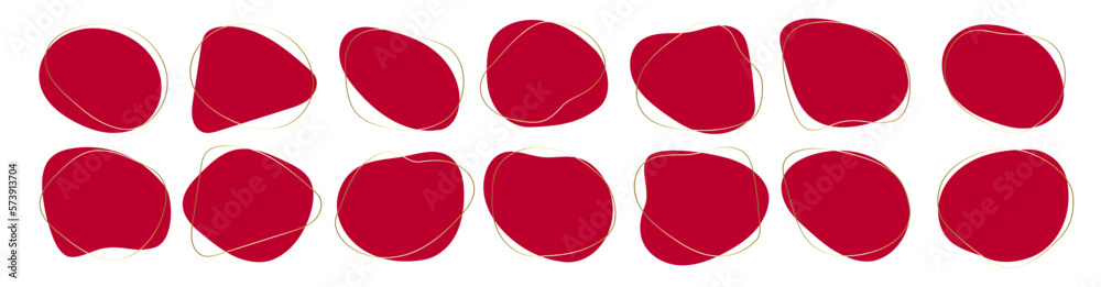 Japanese blob shape abstract red color with gold line vector ...