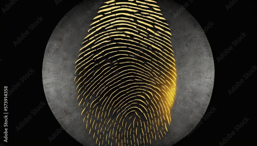 a finger print in a circle with a black background and a yellow light ...
