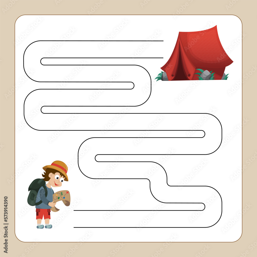 Find a way to the tent. Educational worksheet. Logic game for children ...