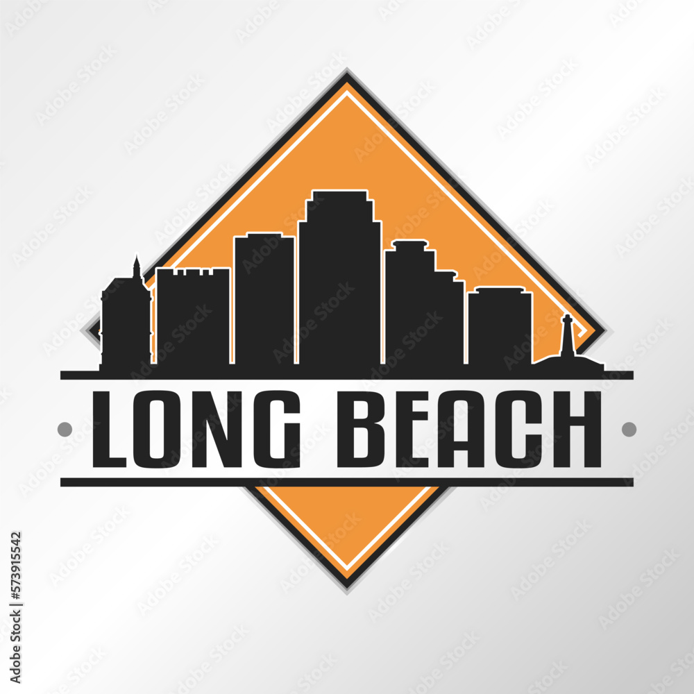 Long Beach, CA, USA Skyline Logo. Adventure Landscape Design Vector ...