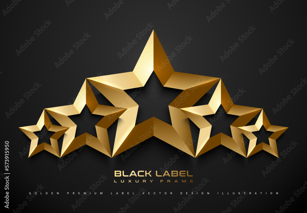 Golden faceted 5 star top rank logo badge. Luxury gold sign, black ...