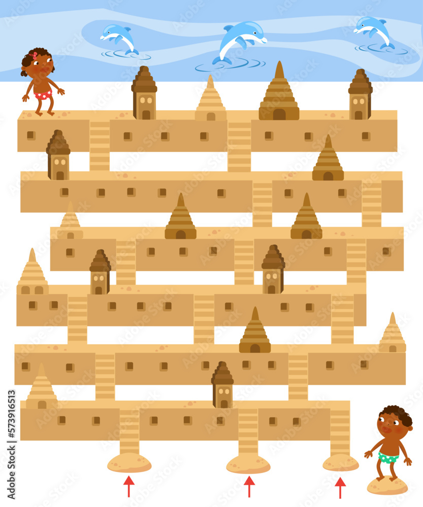 Maze game, activity for children. Vector illustration. Find path for ...