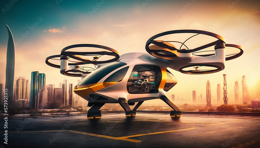 Urban air mobility,Autonomous driverless aerial vehicle flying on city ...