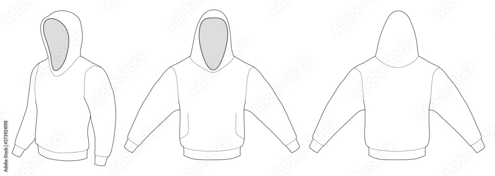 Black White template (front-face, back and side-full face angle) vector ...
