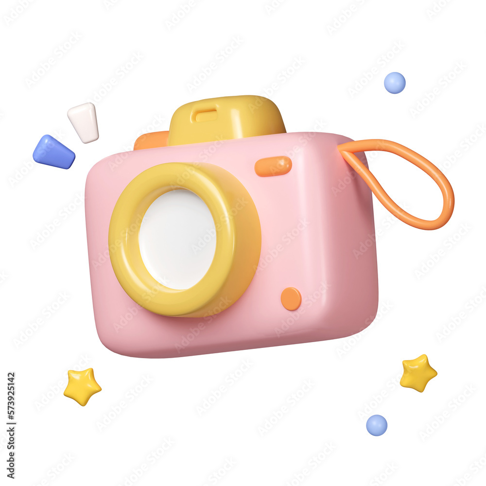 Pink toy camera on minimal pastel background isolated on pastel ...