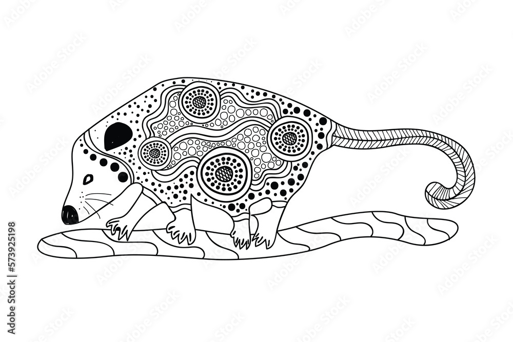 Possum drawing in aboriginal art style - Vector illustration Stock ...