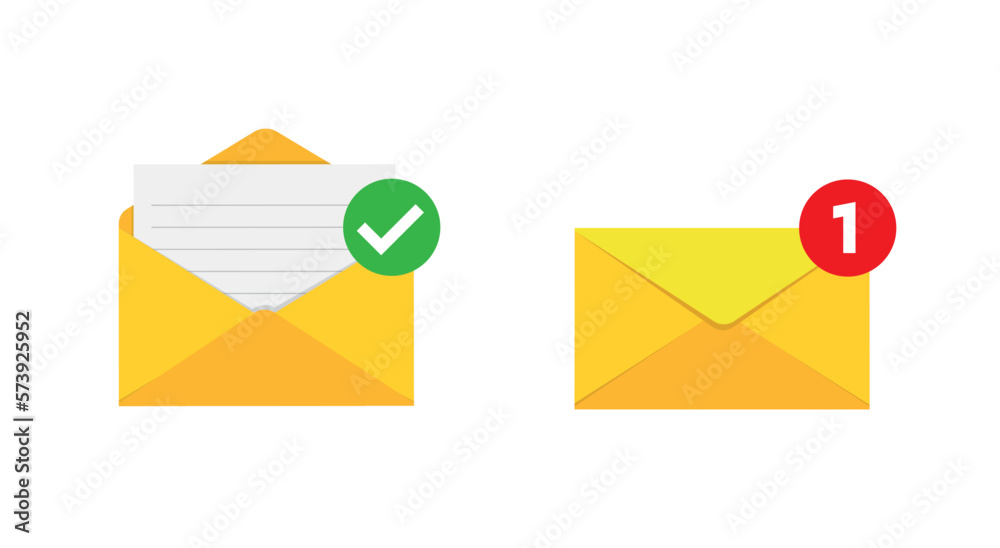 Email notification icon illustration with unread letter envelope and ...