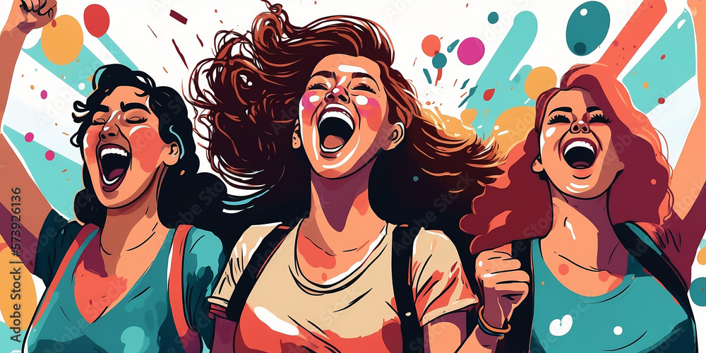 Girls power women friendship group diverse female team standing ...