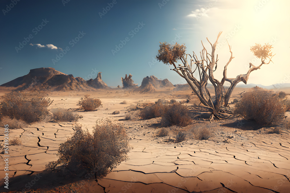tree on drought crack land, climate change from green resourceful ...
