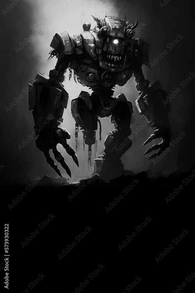 Sci-fi nightmare killer robot drawing, Generative AI Stock Illustration ...