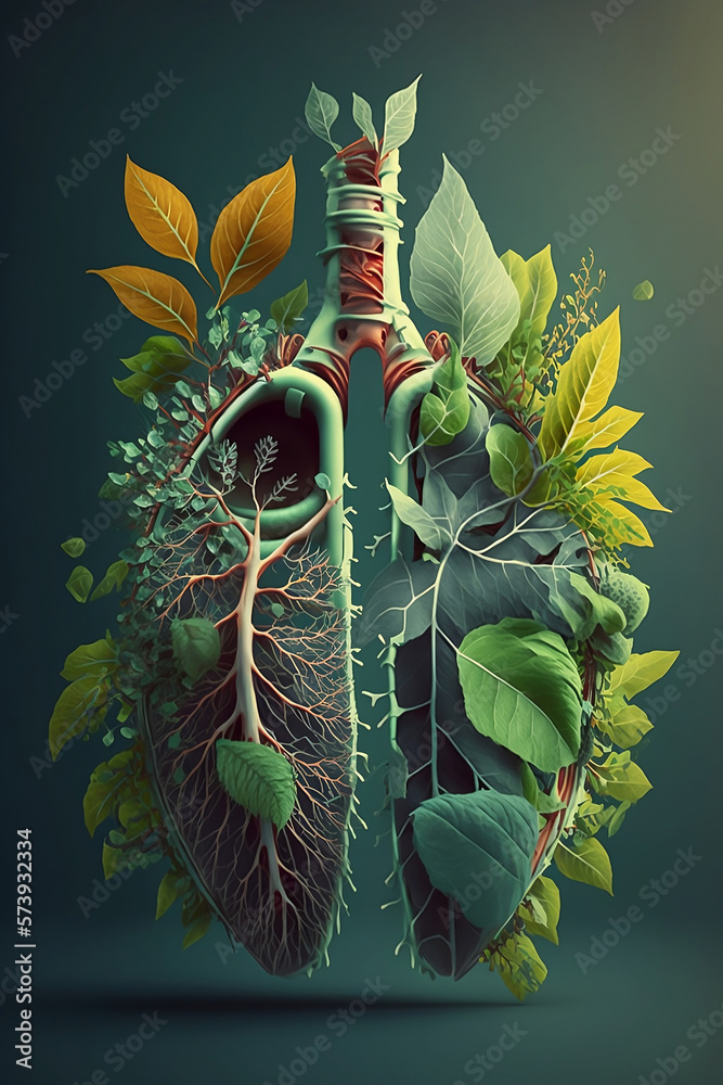 Nature lungs with leaves inside, flat design art style. Green lungs of ...