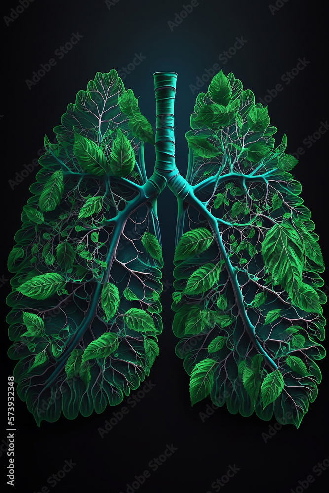 Nature lungs with leaves inside, flat design art style. Green lungs of ...