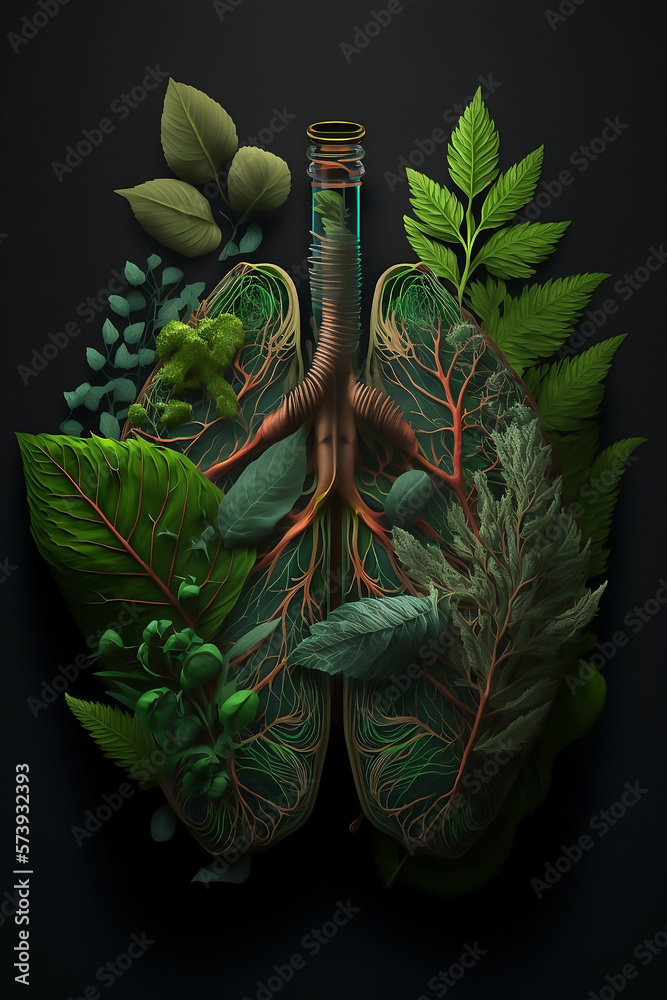 Nature lungs with leaves inside, flat design art style. Green lungs of ...