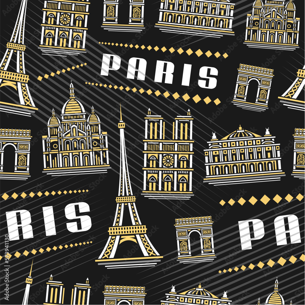 Vector Paris Seamless Pattern, square repeating background with ...