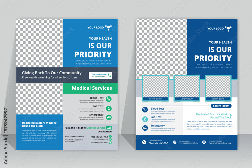 Healthcare cover a4 template design and flat icons for a report and ...