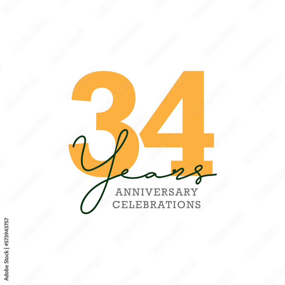 34 years anniversary. Anniversary template design concept with golden ...