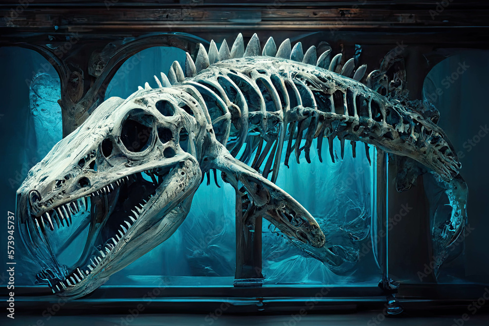 Skeleton of Mosasaurus dinosaur, aquatic squamate reptile Stock ...