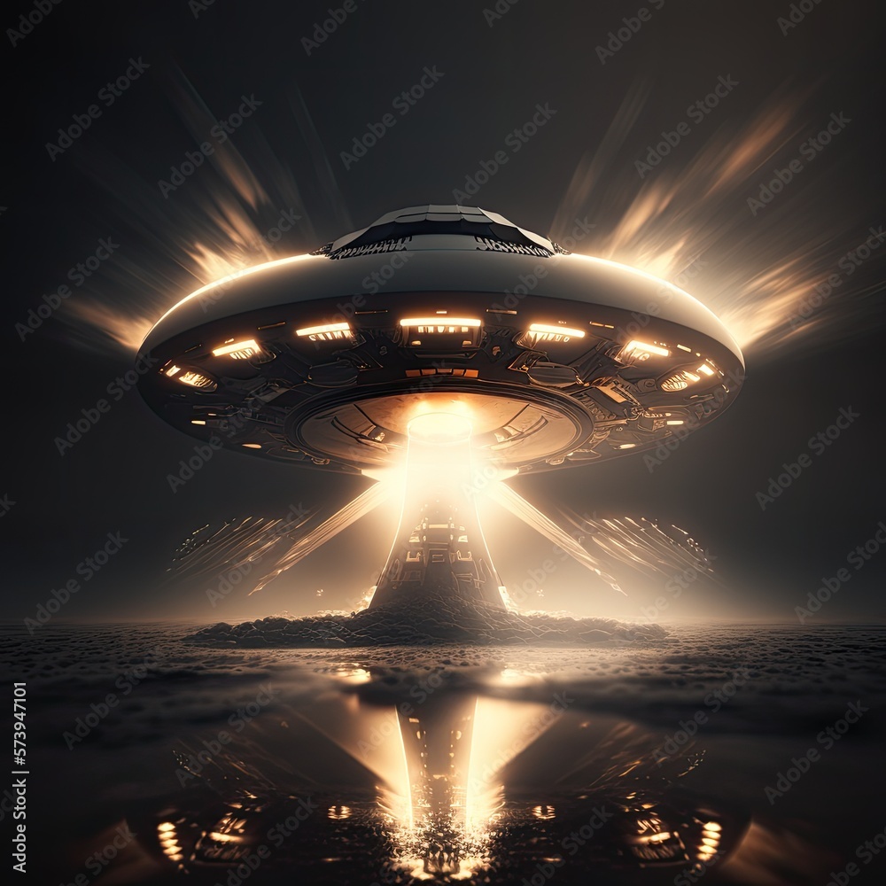 Extraterrestrial spaceship on planet Earth. UFO arriving on our planet ...