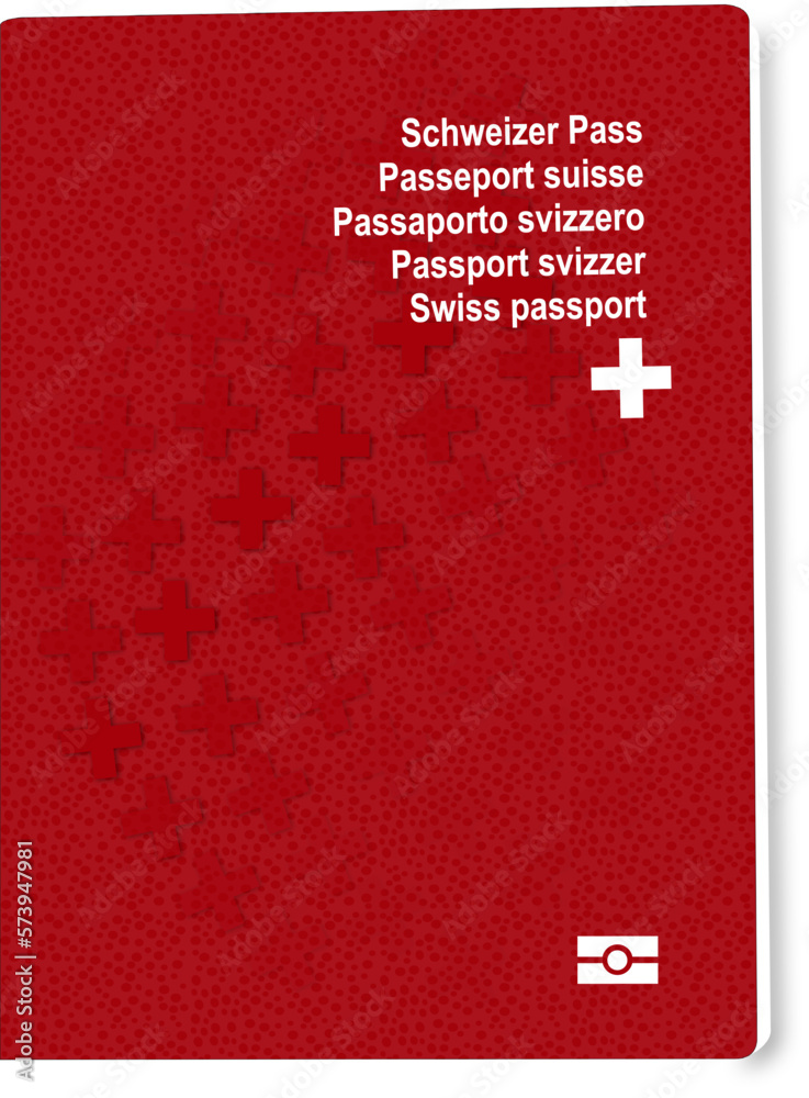 Cover of red and white official Swiss passport with Swiss cross and ...