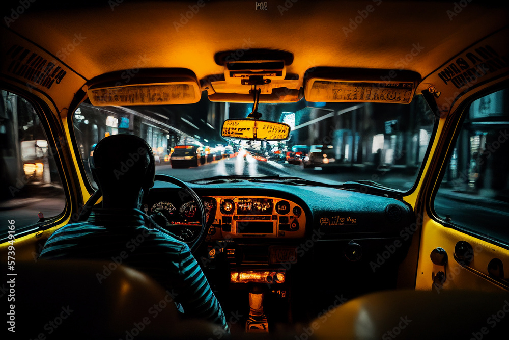 Taxi Man driving a car, personal driver, business taxi, back view ...