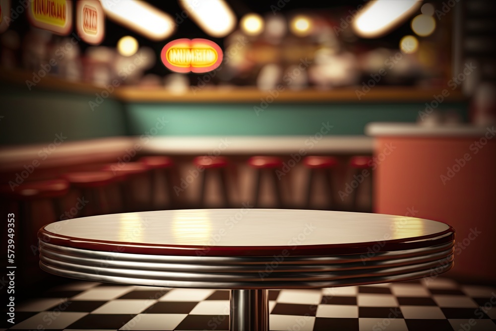 Empty Table in an American 50's Diner Backdrop with Blurred Restaurant ...
