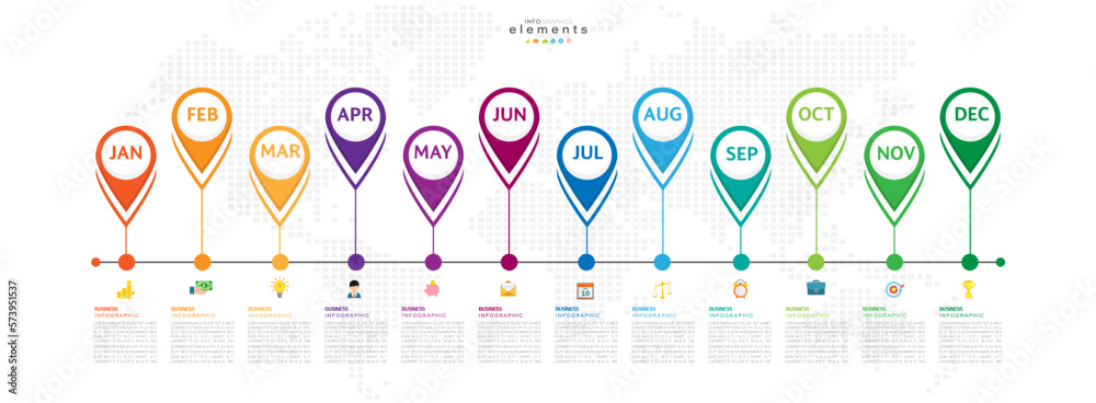 Infographic template for business. 12 Months modern Timeline diagram ...