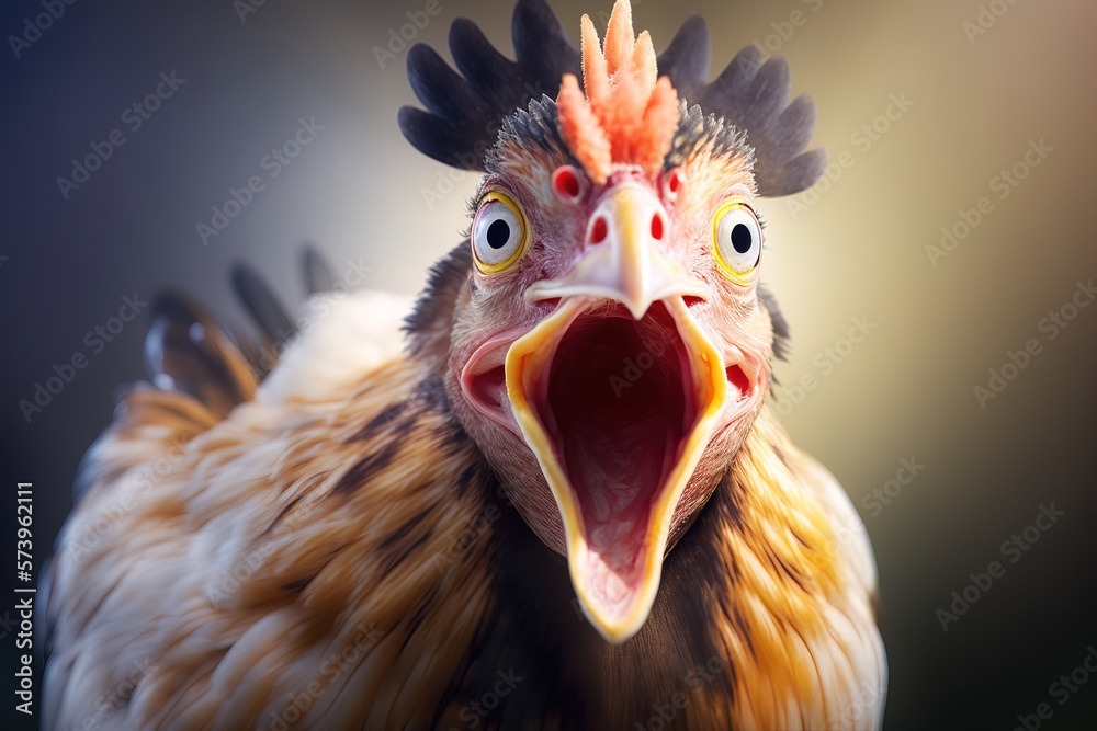 A close up of a chicken with a very big beak and a very big grin ultra ...