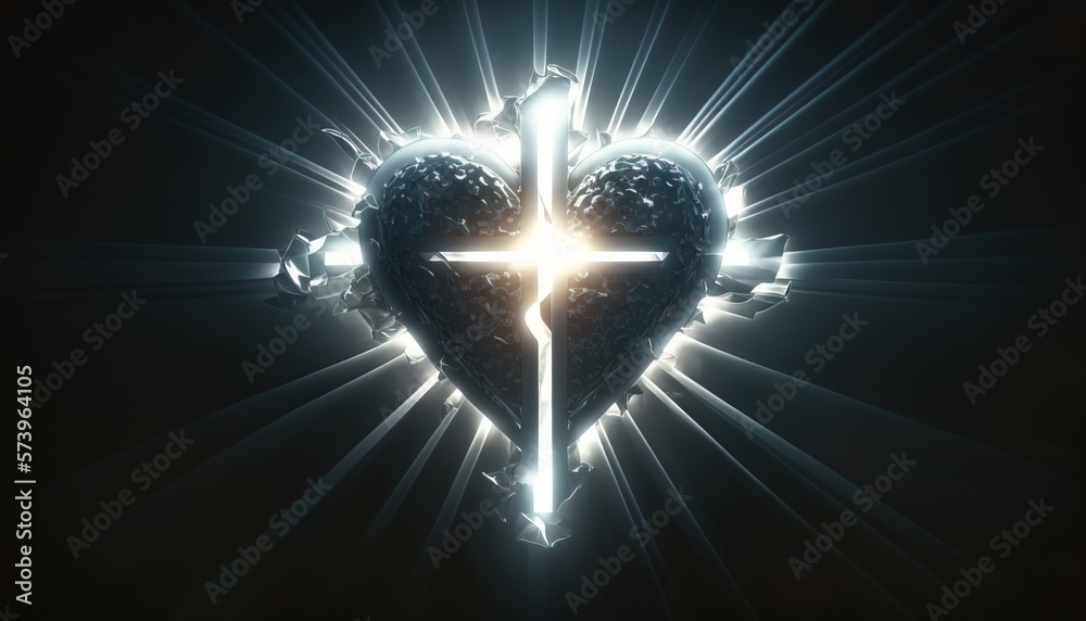 A heart shaped object with a cross in the middle of it and a light ...