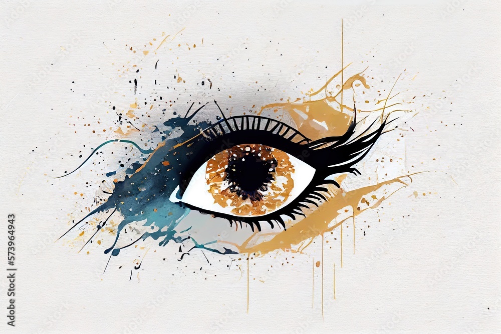 A painting of an eye with a splash of paint on it's side and a splash ...