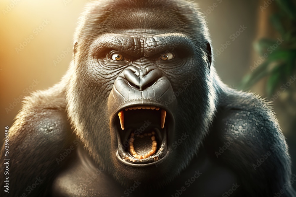 A gorilla with its mouth open and it's mouth wide open with its mouth ...