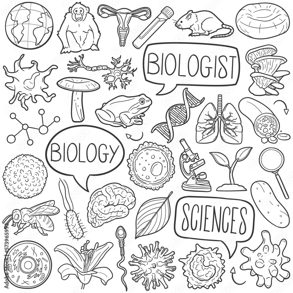Biology Sciences Doodle Icons. Hand Made Line Art. Lab Biologist ...