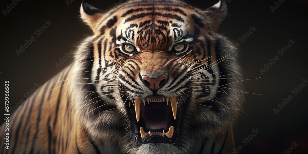 A tiger with its mouth open and it's teeth wide open and it's mouth ...