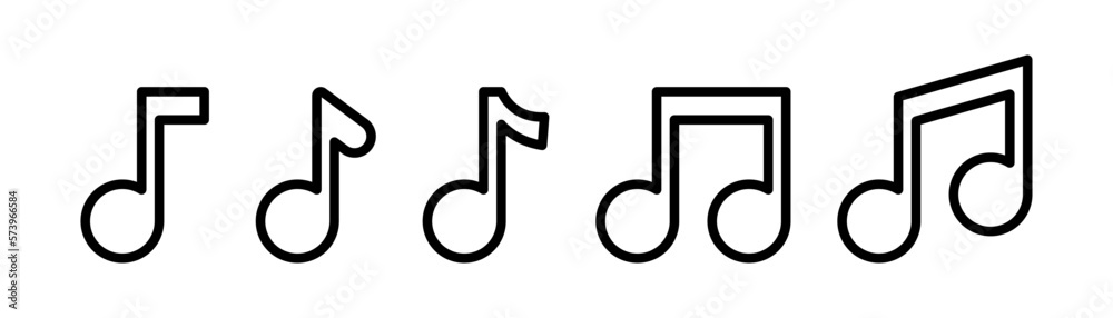 Music icon set. Outline music note symbol. Notation sign. Linear music ...