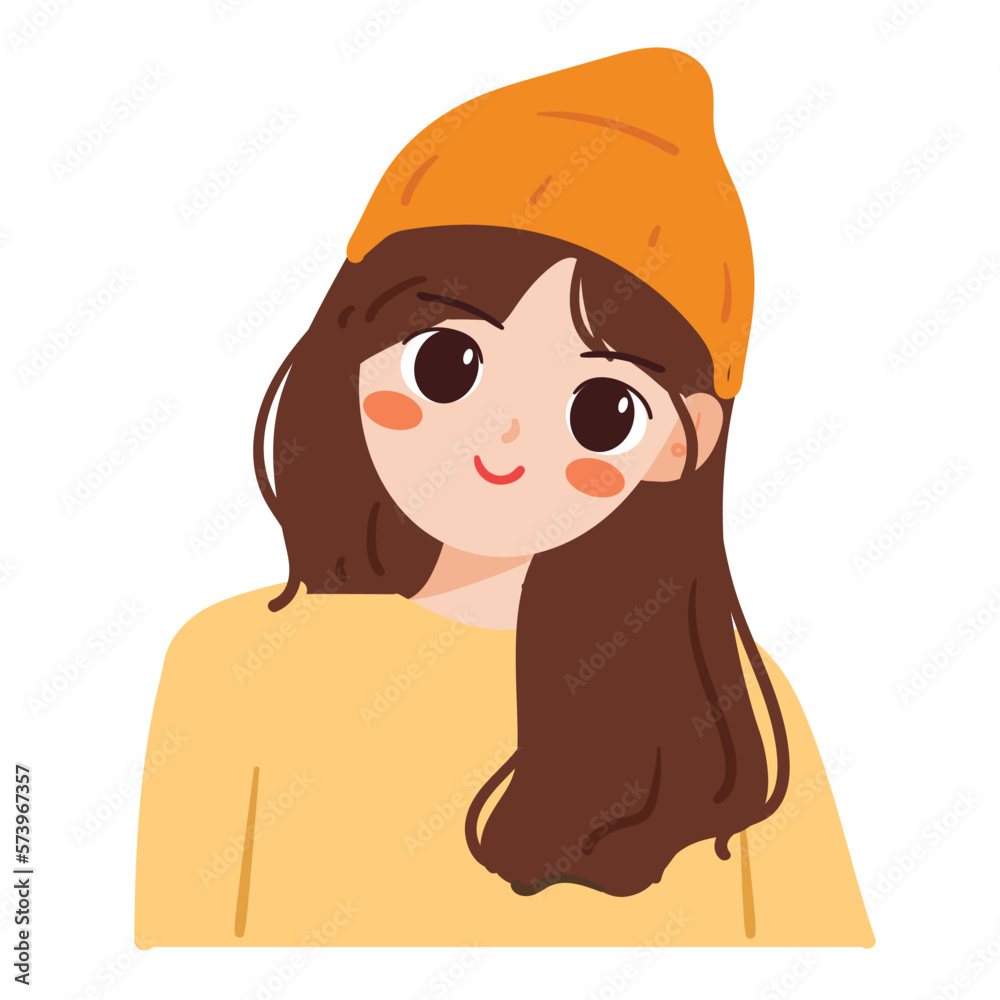Vetor de hand drawing cartoon girl. cute girl drawing for profile ...