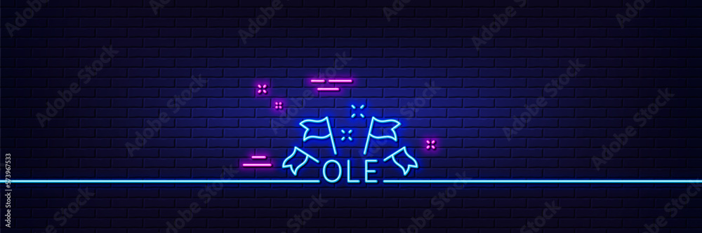 Neon light glow effect. Ole chant line icon. Championship with flags ...