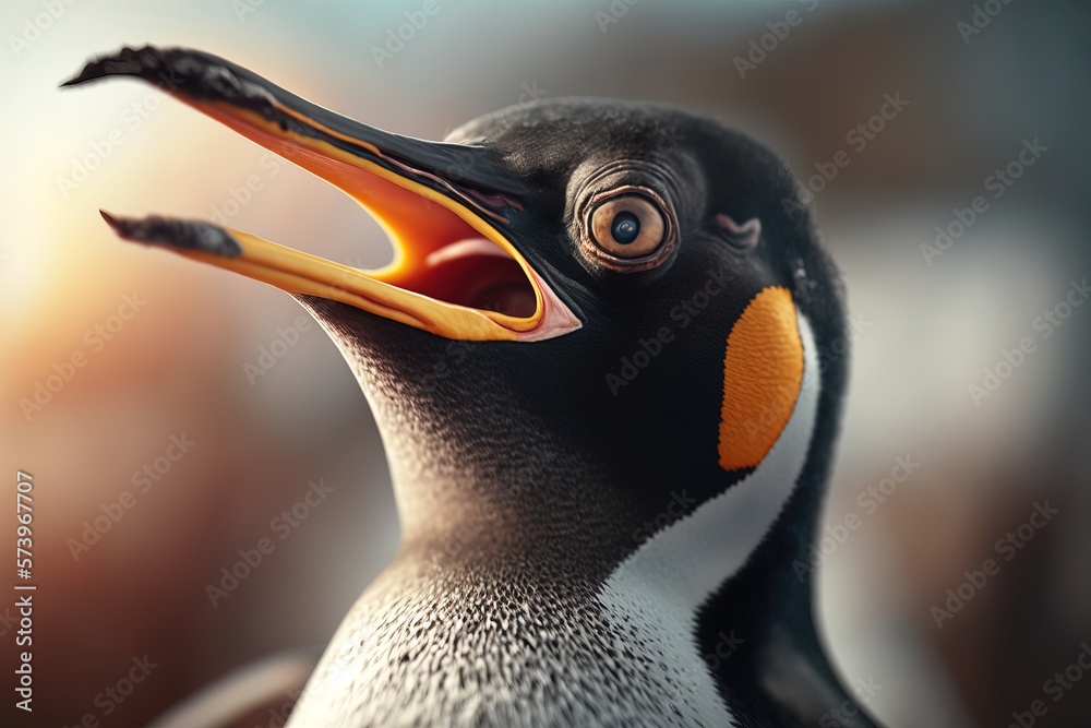 ภาพประกอบสต็อก A penguin with its mouth open and it's tongue out with ...