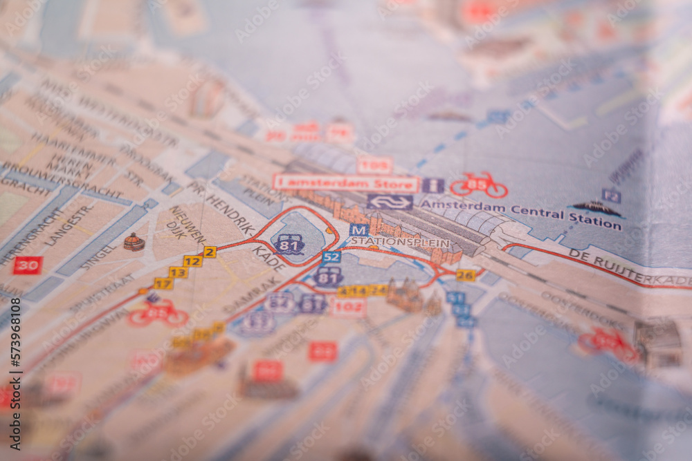 Amsterdam, Netherlands - February 10, 2023: Map of Stationsplein and ...