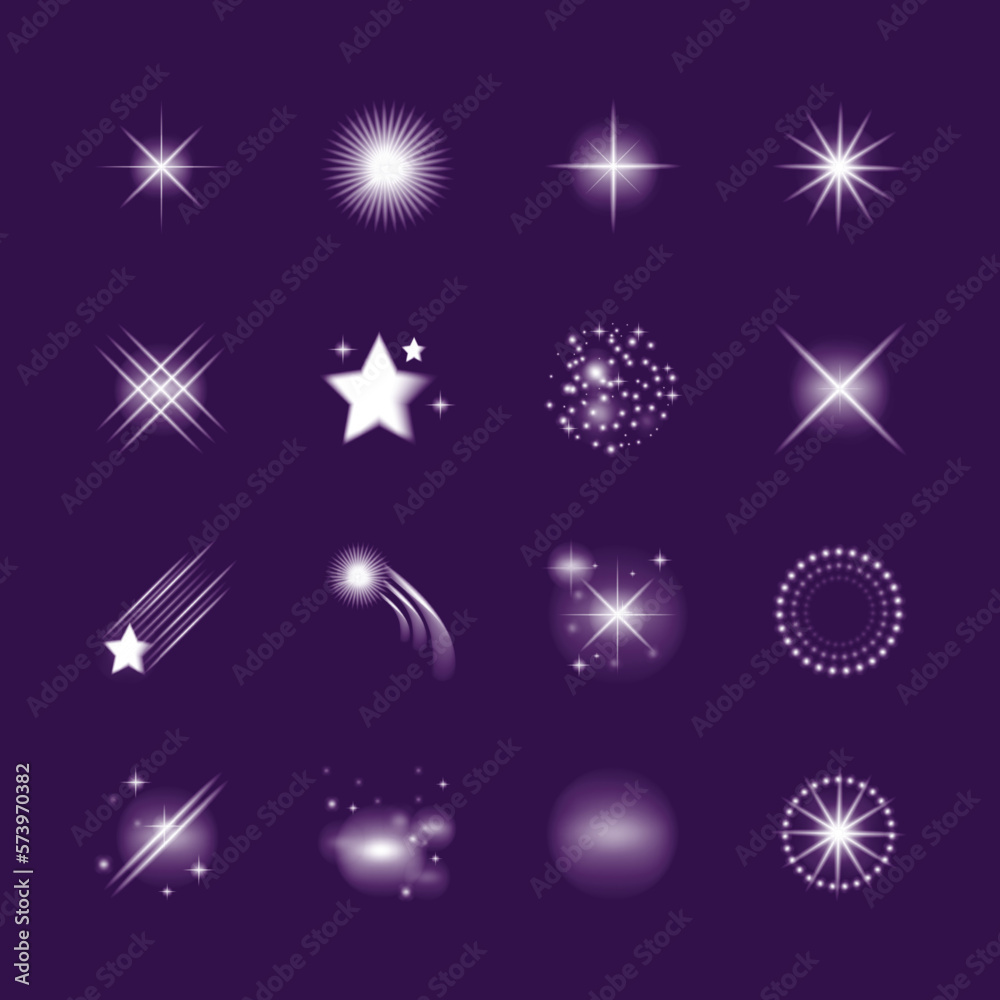 Stars collection shine Star vector icons Glow white and Black set of ...