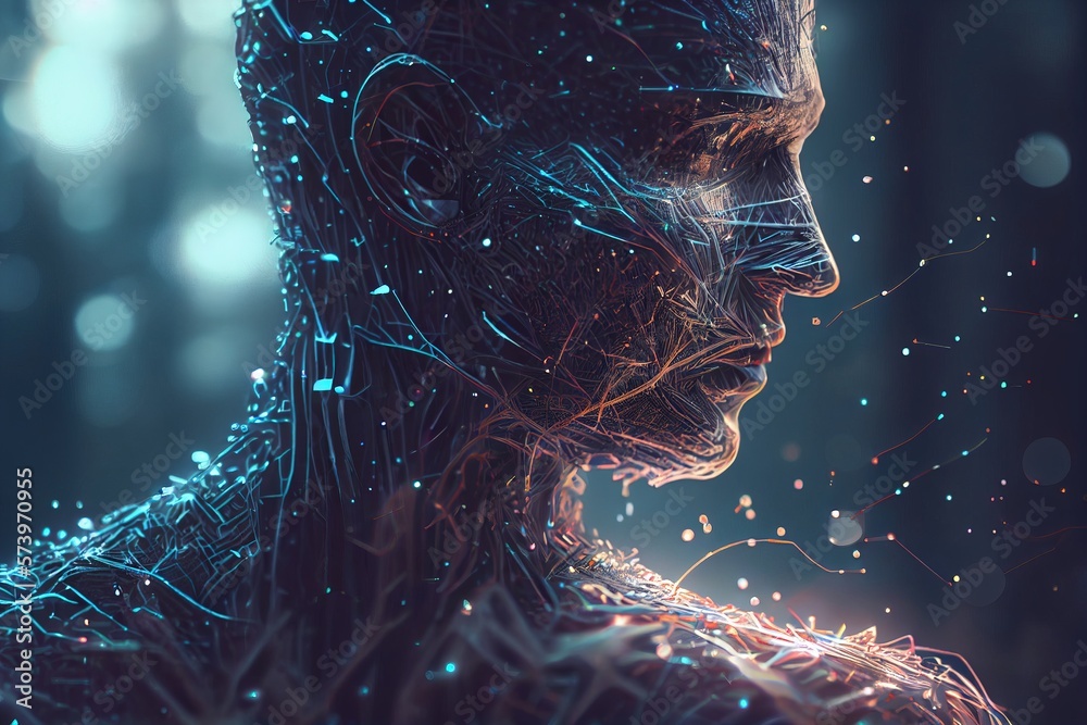 A man with a lot of lines on his face and body with a lot of dots on ...