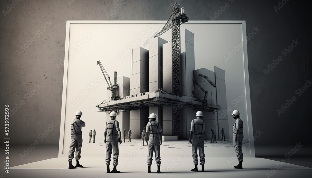 A group of people standing in front of a building under construction ...