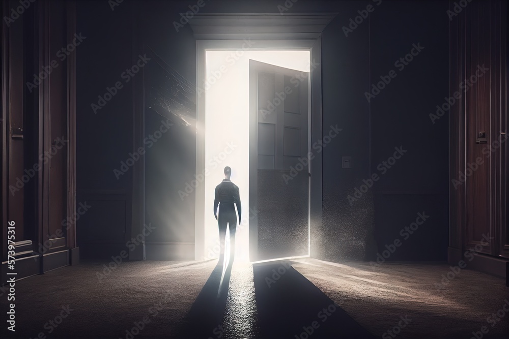 A man standing in a doorway with the light coming through it and the ...