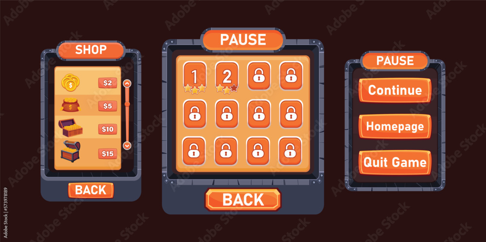 List of mobile games , Game UI kit , user interface ui - ux Stock ...