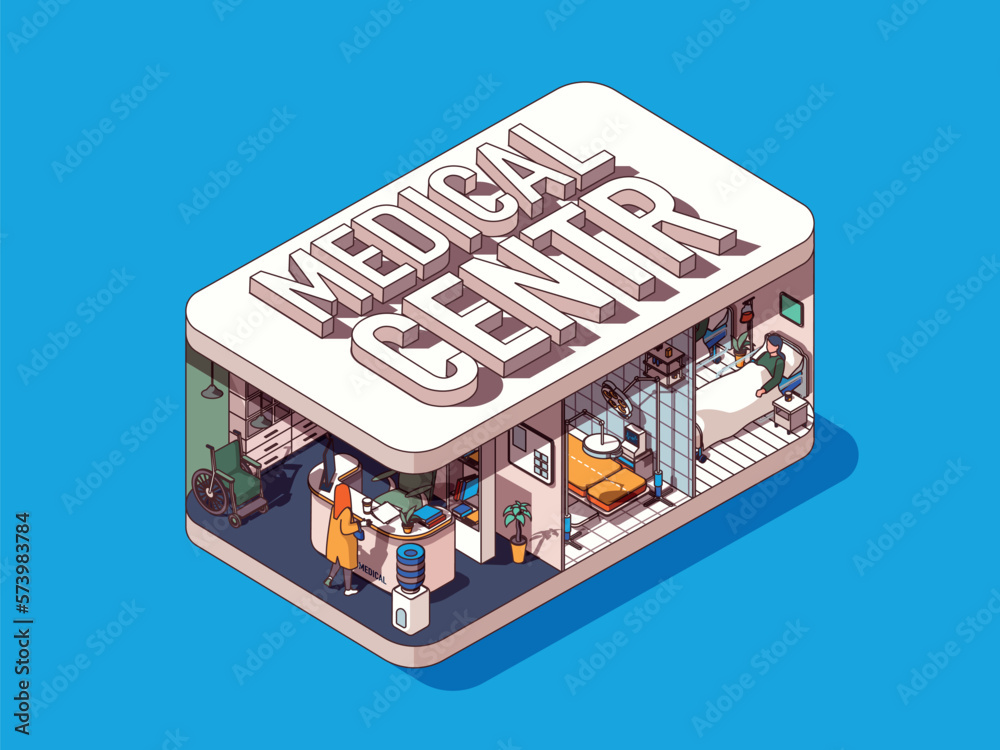Medical center concept in 3d isometric graphic design. Hospital with ...