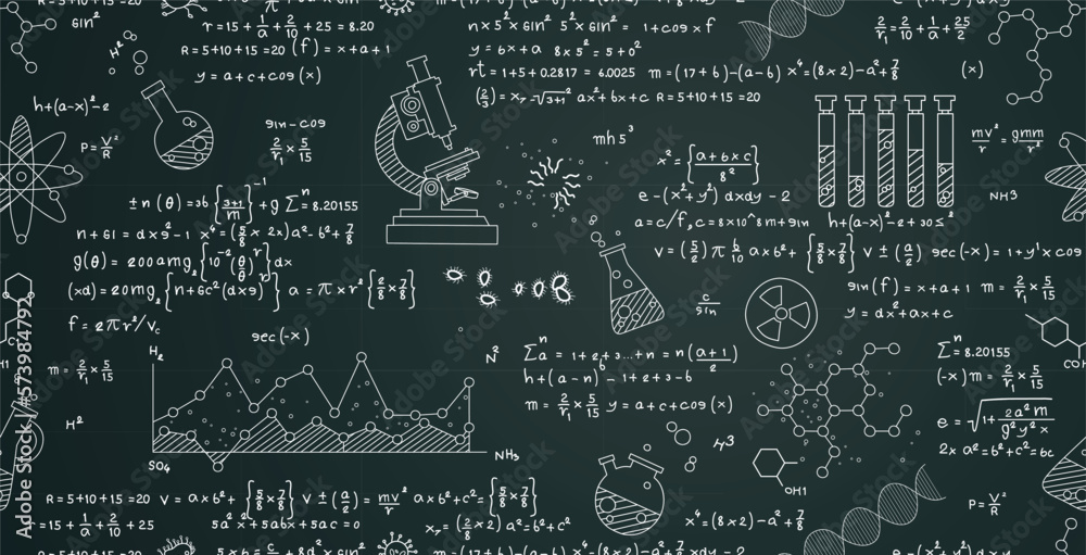 Seamless chemical and biological formulas on chalkboard. Stock Vector ...