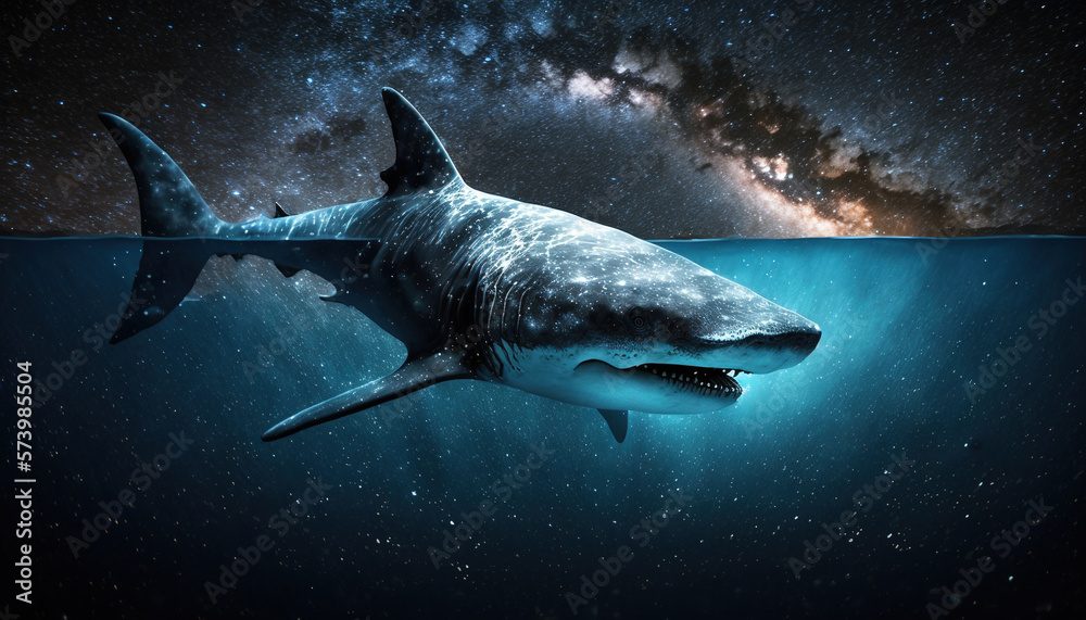 Shark in space. Beautiful 4K Wallpaper. Space Landscape Stock ...